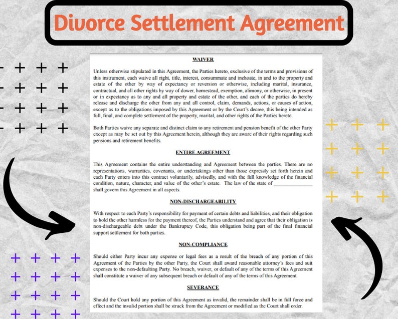 Divorce Settlement Agreement, Divorce Settlement Form, Marital ...