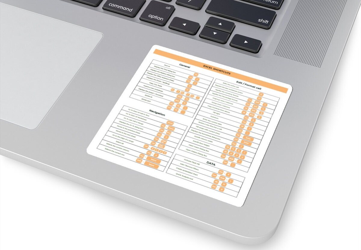 Excel Shortcuts Sticker PC Laptop Size 3x3 Excel Keyboard Shortcuts ...