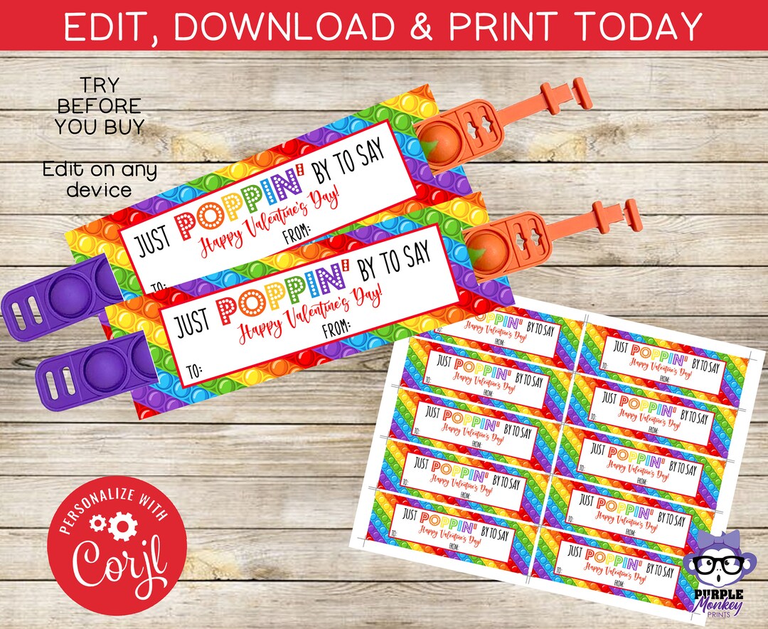 Just Poppin' by to Say Valentine's Day Bracelet Pop It Bracelet Tag ...
