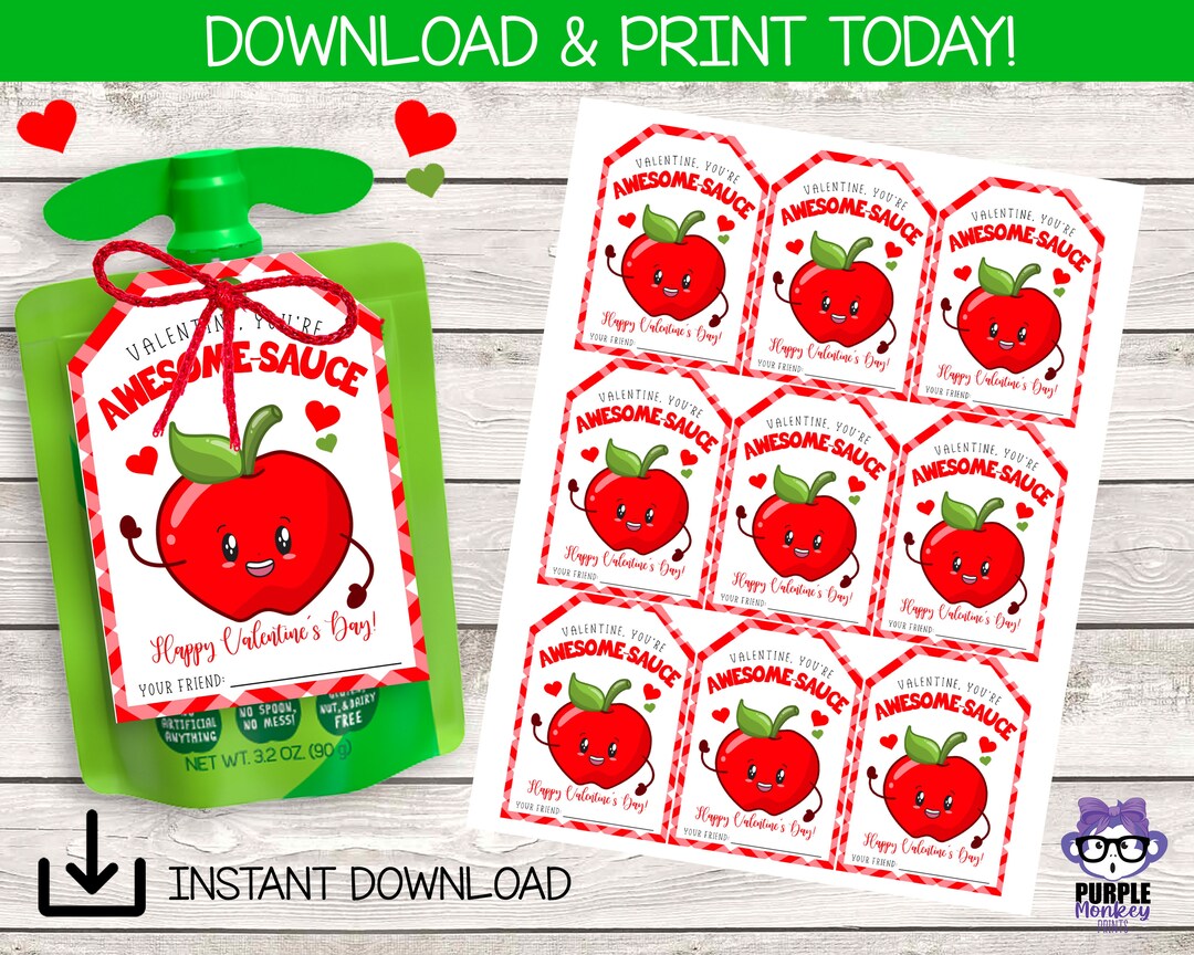 Valentine, You're Awesome Sauce | Valentine's Day | Apple Sauce Tag ...