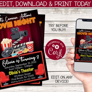 Movie Night| | Digital Invitation | Instant Download | Editable | You ...