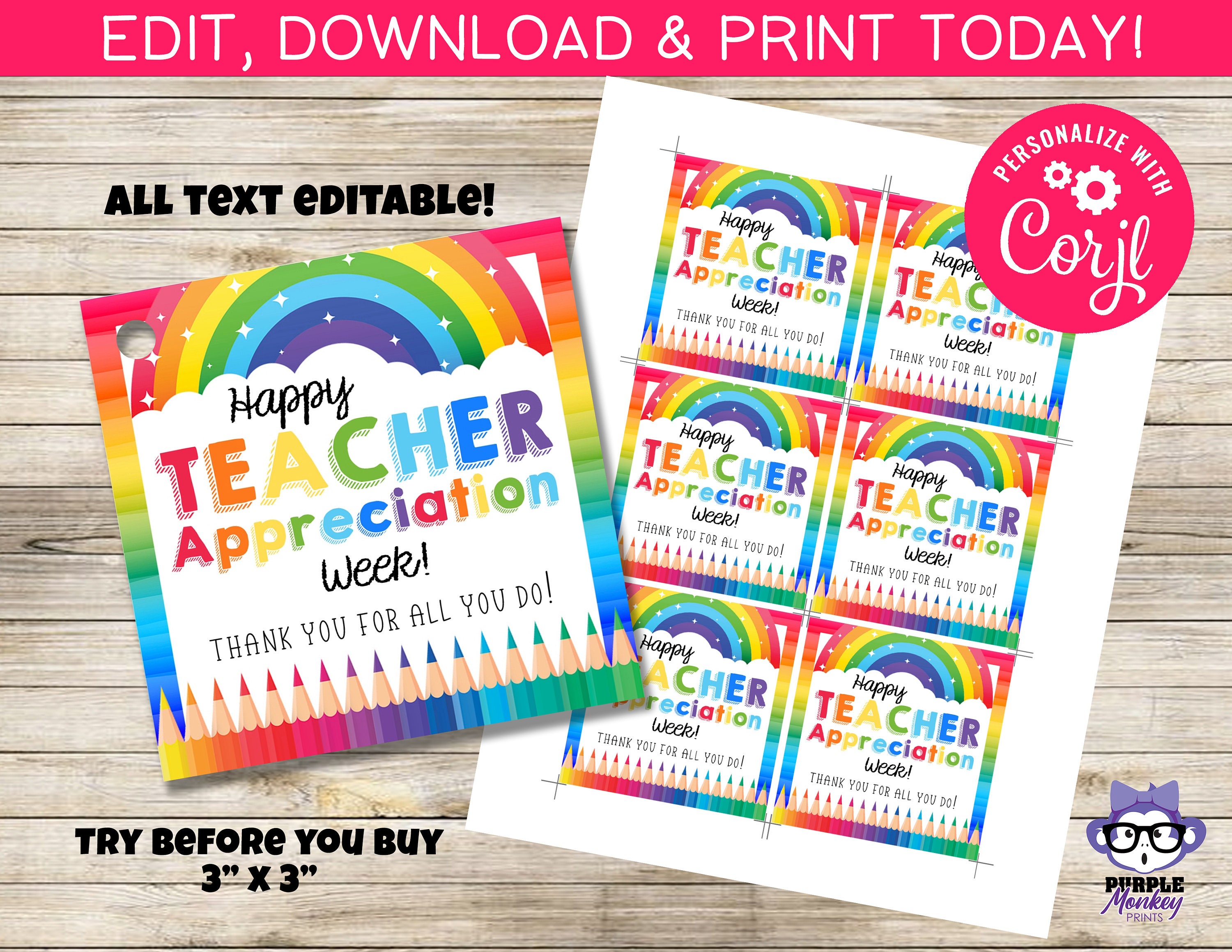 Teacher Appreciation Week Label | Staff Appreciation Week | Rainbow Tag ...