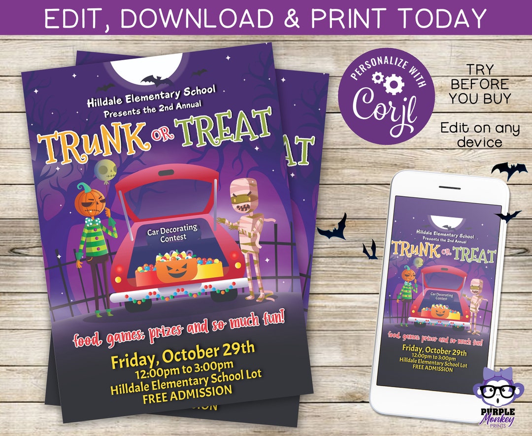 Halloween Trunk or Treat | Flyer | School | Digital Invitation ...
