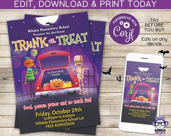 EDITABLE Trunk or Treat Flyer Invitation Kids Halloween - Etsy