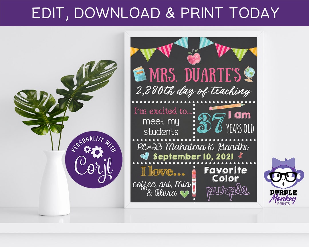 EDITABLE Teacher First Day of School Sign | Instant Download | Editable ...
