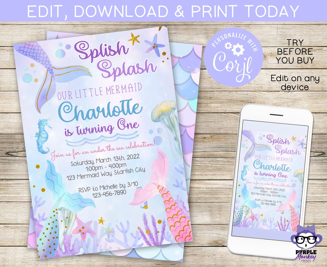 Mermaid Digital Birthday Invitation | Little Mermaid Invitation ...