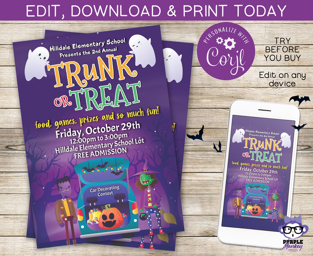 Halloween Trunk or Treat | Flyer | School | Digital Invitation ...