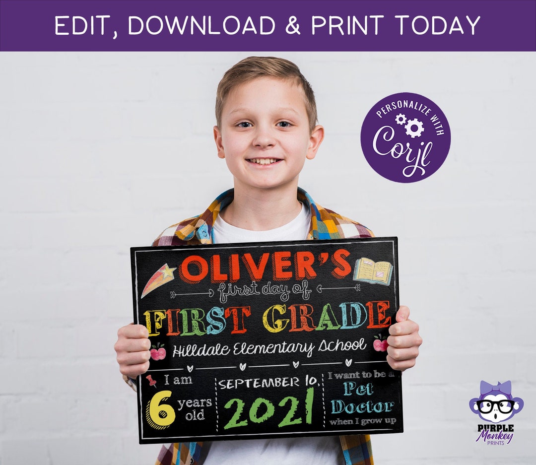 Editable Back to School | First Day of School Sign | Instant Download ...