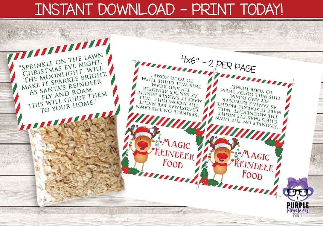 Magic Reindeer Food Tag Treat Bag Topper Reindeer Food Label Instant ...