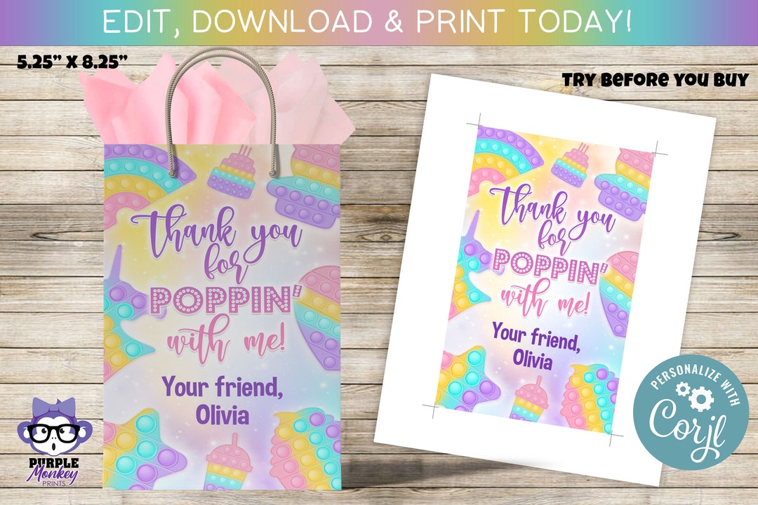 Editable Pop It Favor Bag Sticker Pop It Birthday Party Pop It Bag ...