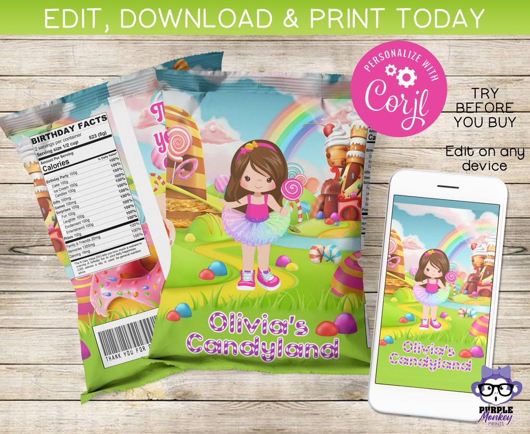 Candyland Chip Bag | Candy Girl Birthday | Candy Party | Treat Bag ...