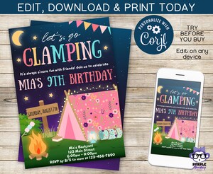 Let's Go Glamping Birthday Invitation, Editable Glamping Invite, Digital Download, Camping ...