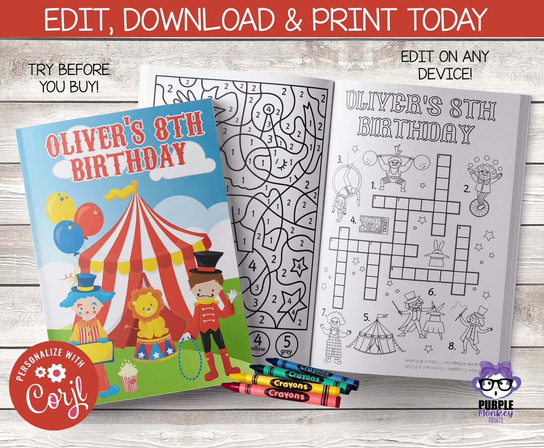 Circus Carnival Coloring Book | Circus Birthday | Party Favor | Instant ...