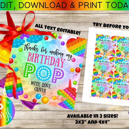 Editable Fidget Party Favor Tags Pop It Party Thank You Tag - Etsy