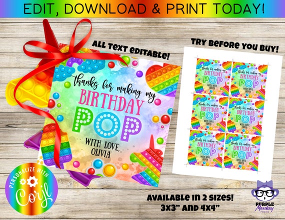 Thank You for Making My Birthday Pop Favor Tag Pop It | Etsy