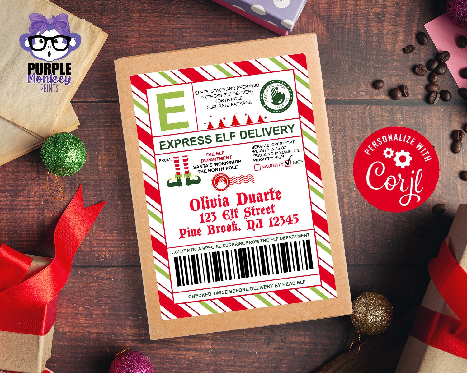 INSTANT DOWNLOAD EDITABLE Elf Shipping Label | Elf Mail | Christmas ...