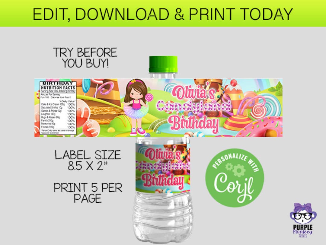 Candyland Party Water Label| Candy Land Birthday Party| Instant ...