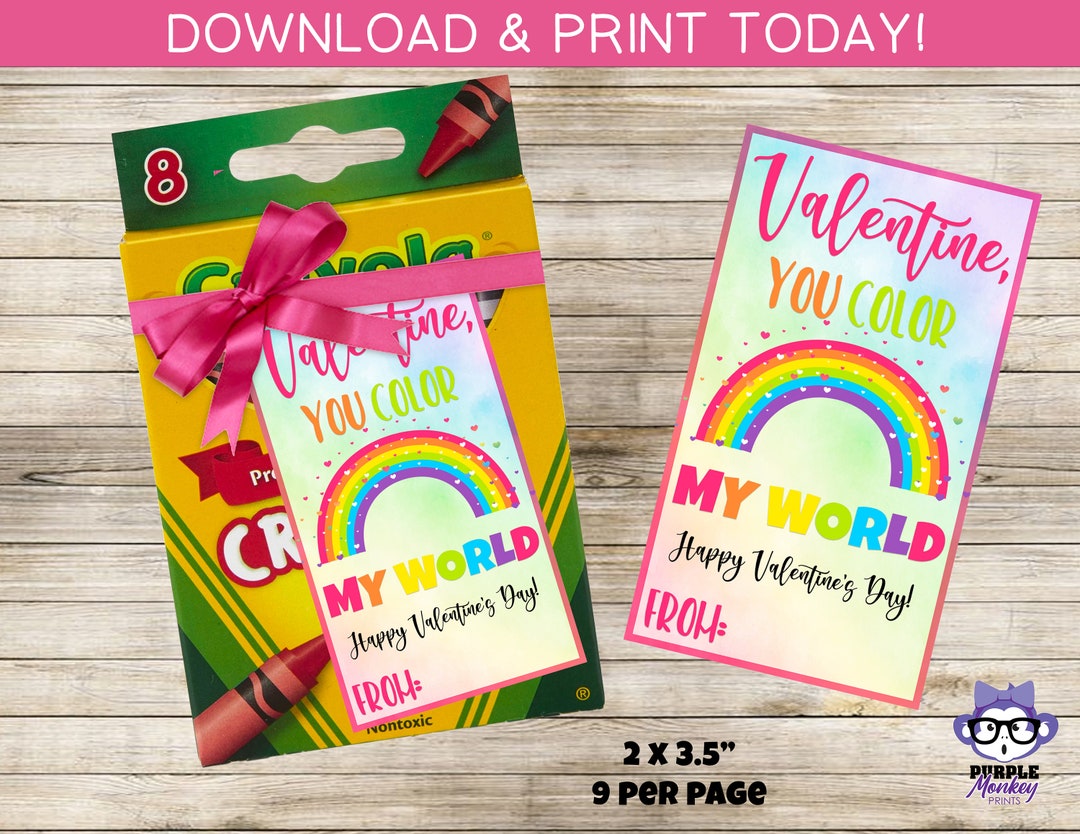 Digital Valentine You Color My World | Valentine's Day Card | Valentine ...