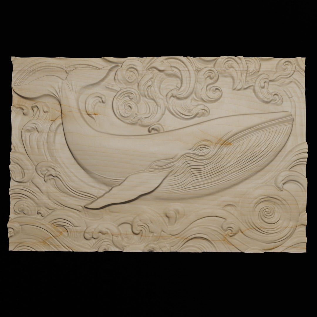 3D Blue Whale Ocean Sea Waves Scene Digital STL Relief File for CNC ...