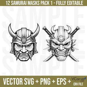 Samurai Masks Warrior Hannya Japanese - Digital Vector Files - SVG EPS ...
