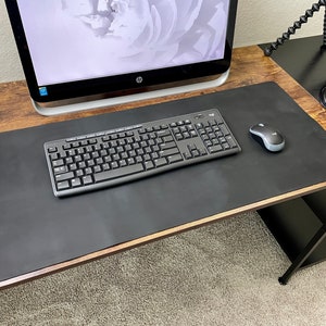 LEATHER DESK MAT, Custom Size Desk Pad, Desk Protector, Black Desk Top ...