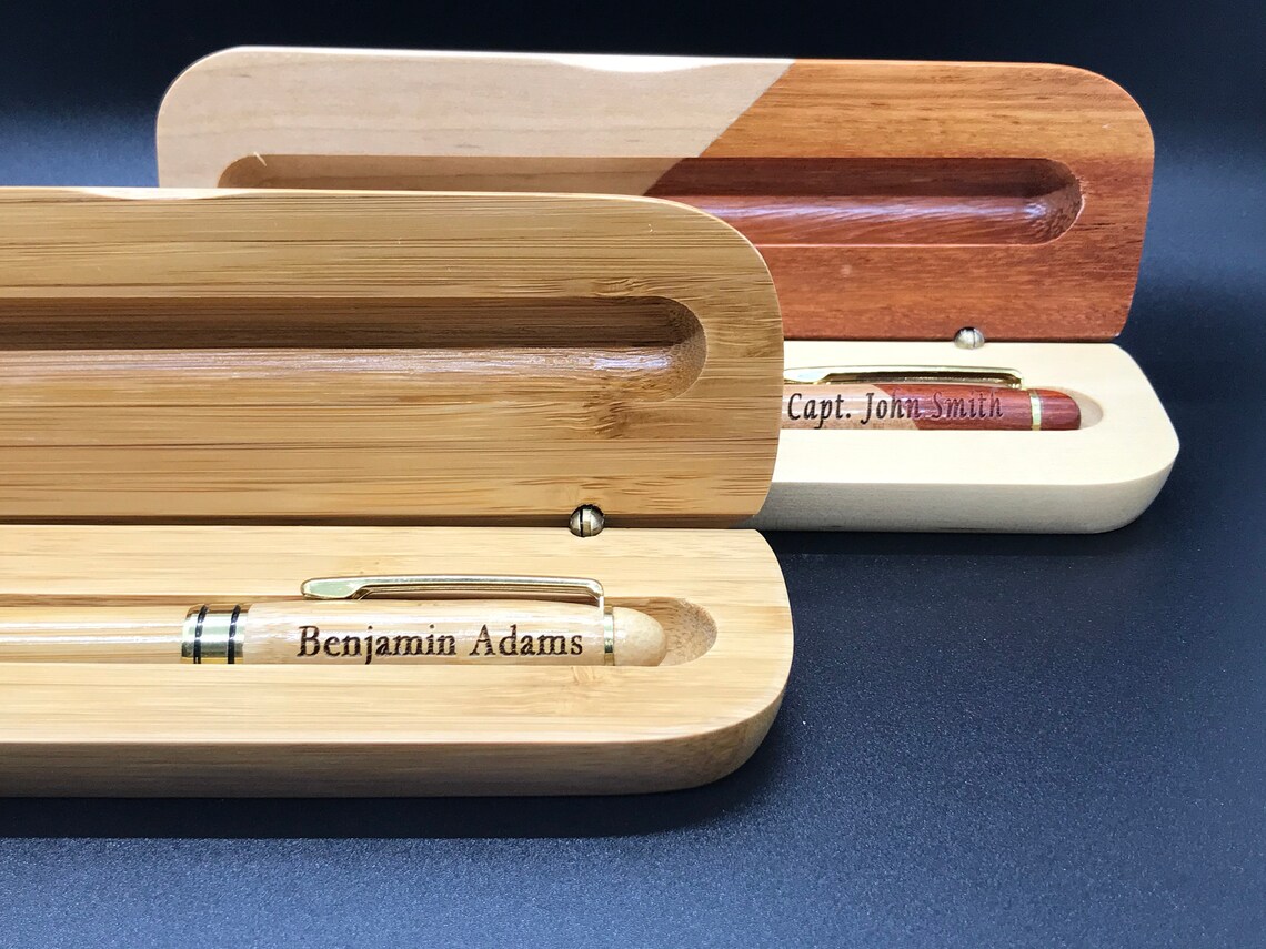 Wood Pen Set Monogrammed Pen Set Engraved Pen Case - Etsy