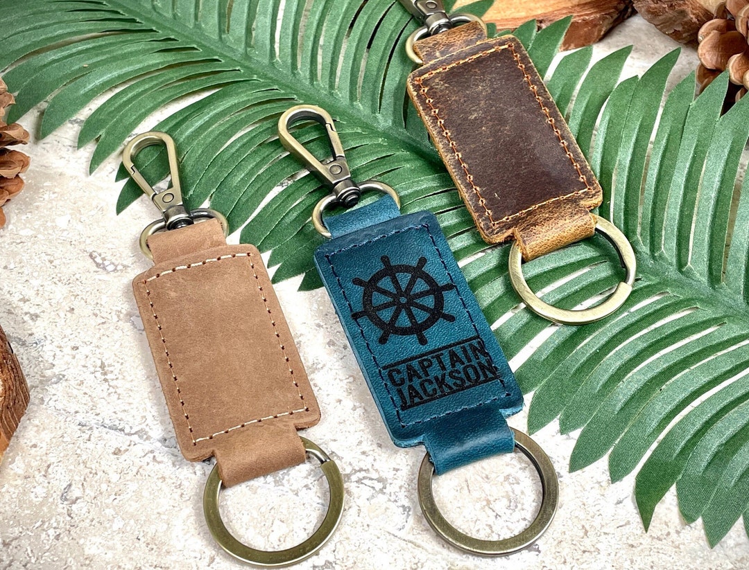 Custom Leather Keychain for Boat Captain, Personalized Gift for Boat ...