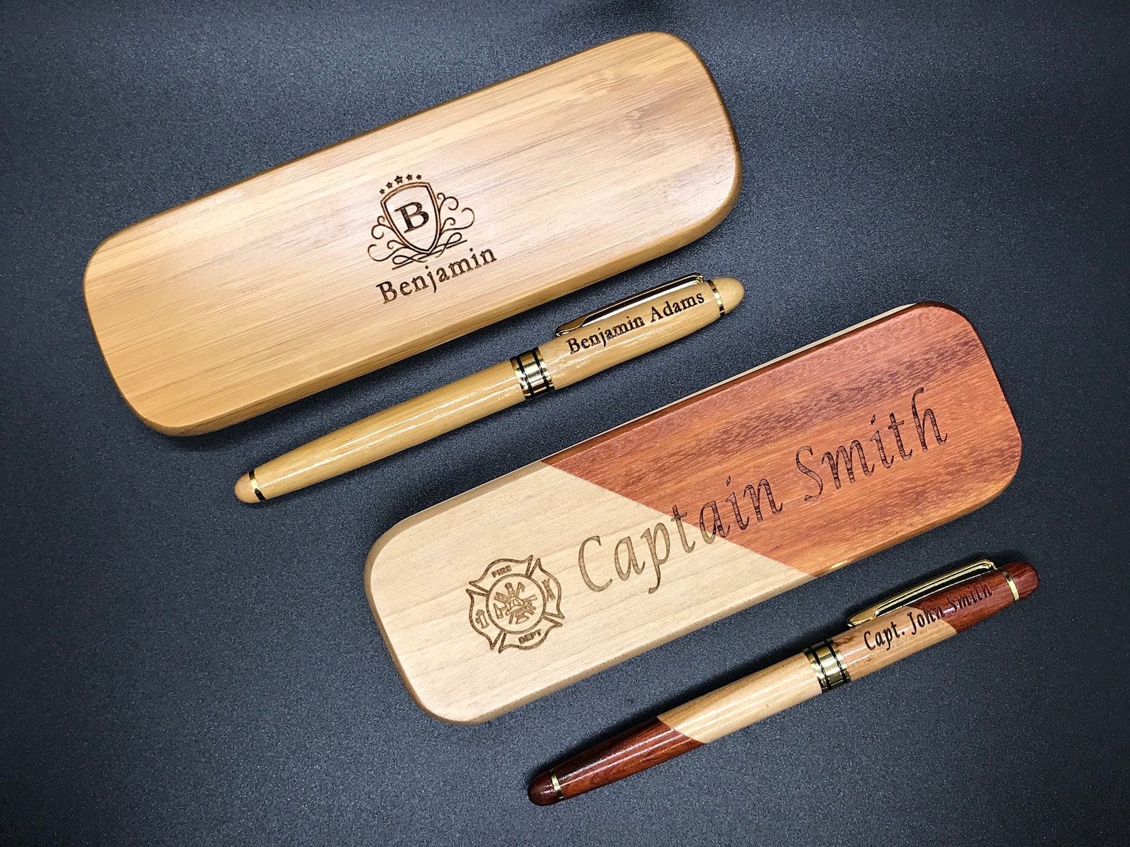 Wood Pen Set, Monogrammed Pen Set, Engraved Pen Case, Personalized Pen ...