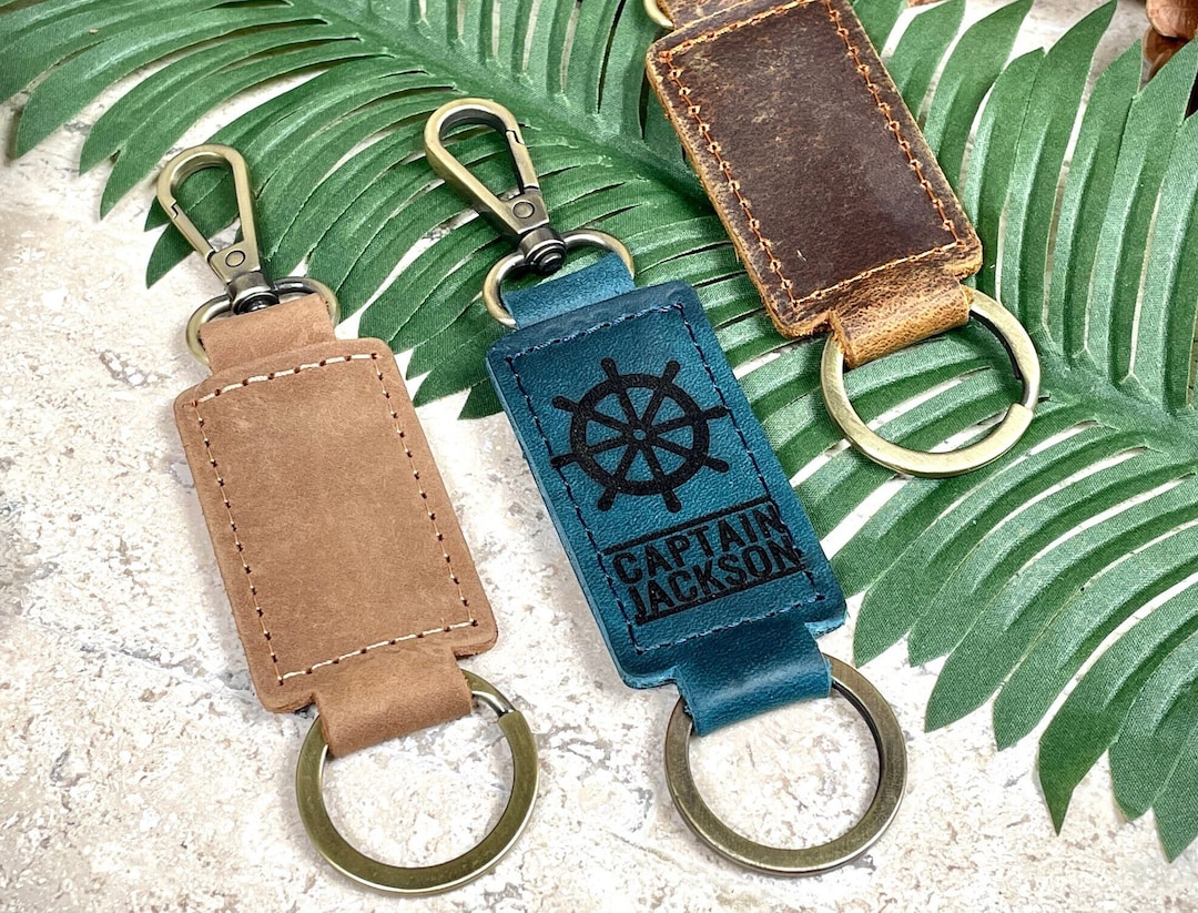 BOAT CAPTAIN KEYCHAIN, Personalized Leather Keychain Gift for Boat ...