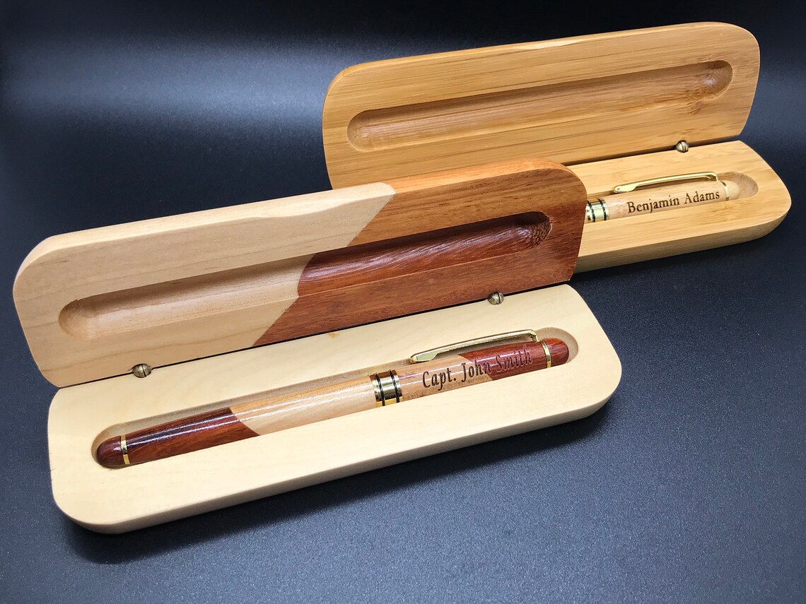Wood Pen Set Monogrammed Pen Set Engraved Pen Case - Etsy