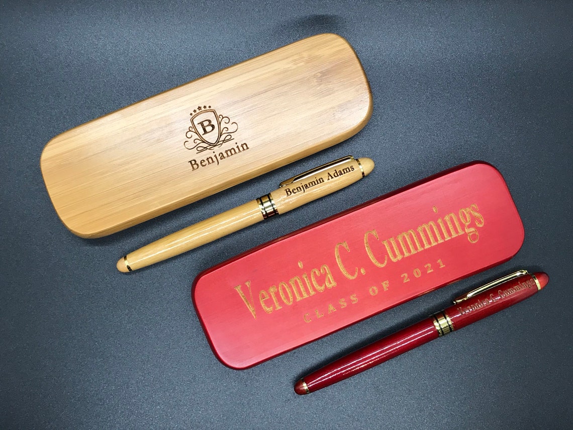Wood Pen Set Monogrammed Pen Set Engraved Pen Case - Etsy