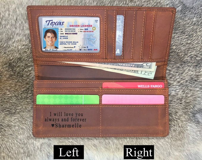 CINNAMON Personalized Long Leather Wallet, Leather Wallet Laser ...