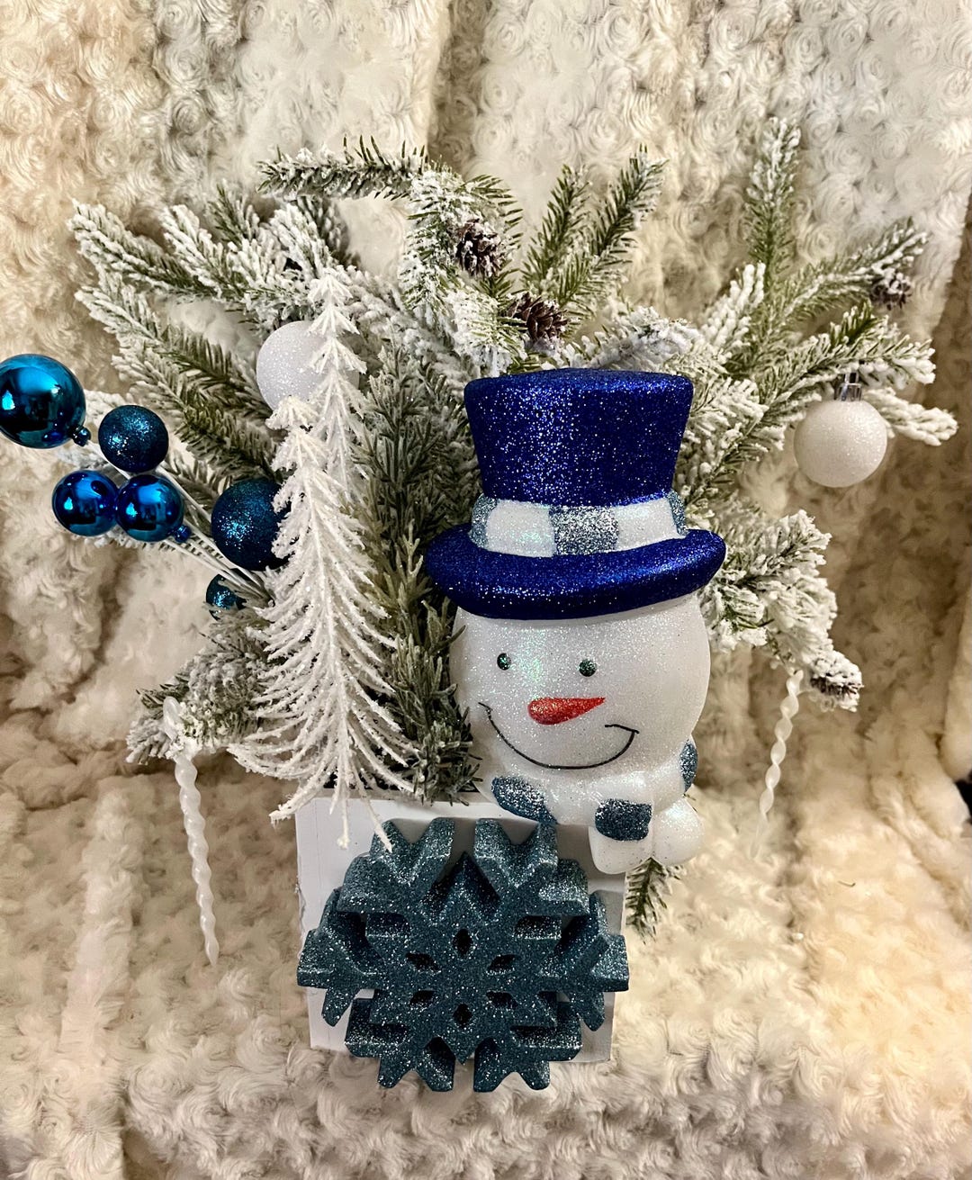 Royal Blue and White Snowman Centerpiece - Etsy