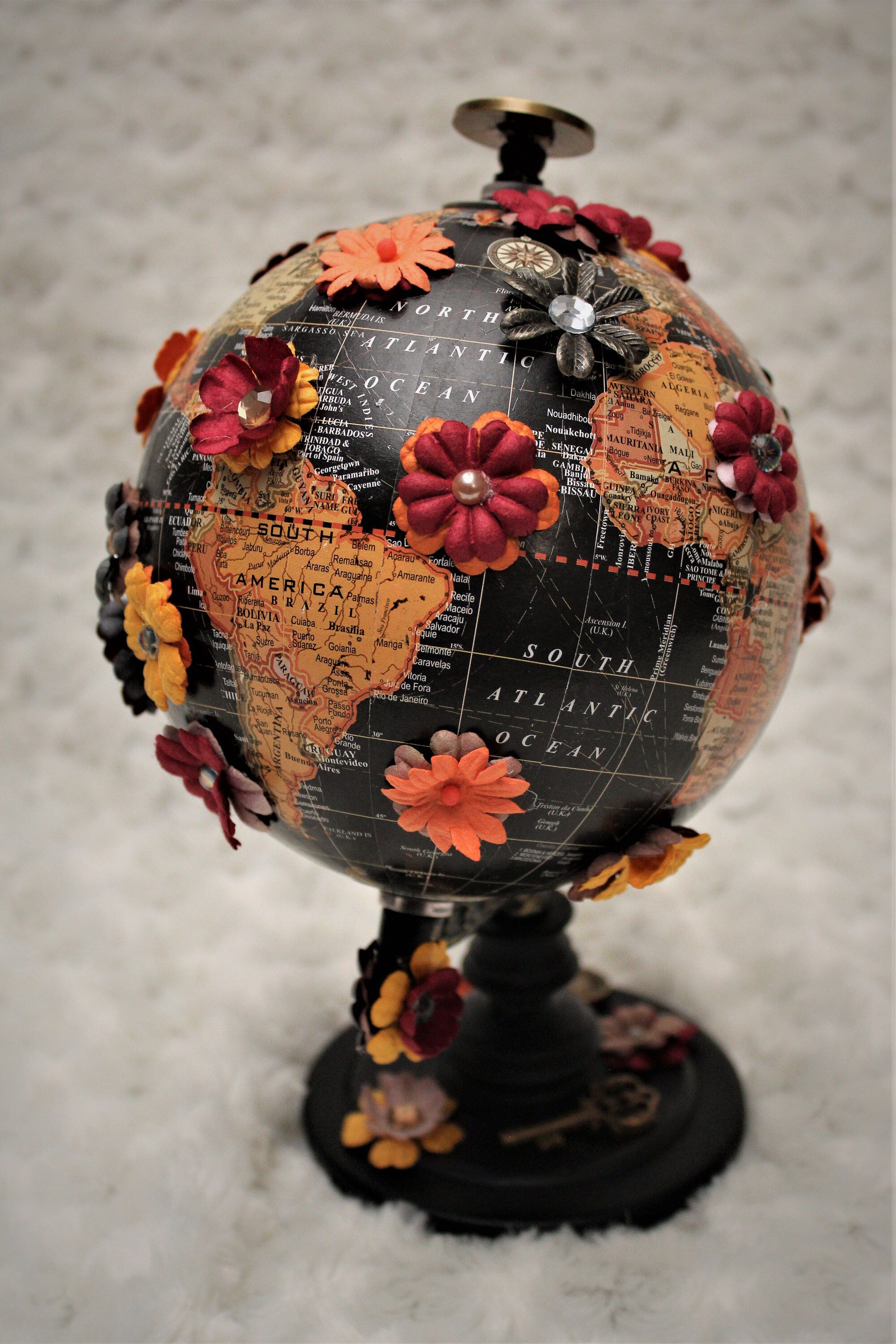 Upcycled World Map Globe With Handmade Paper Flowers With - Etsy