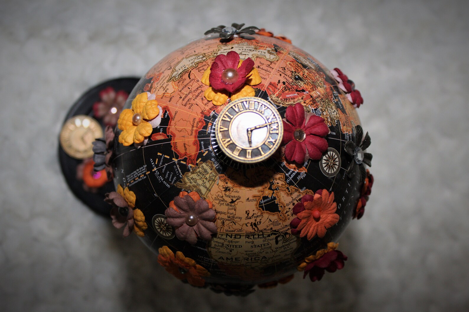 Upcycled World Map Globe With Handmade Paper Flowers With - Etsy