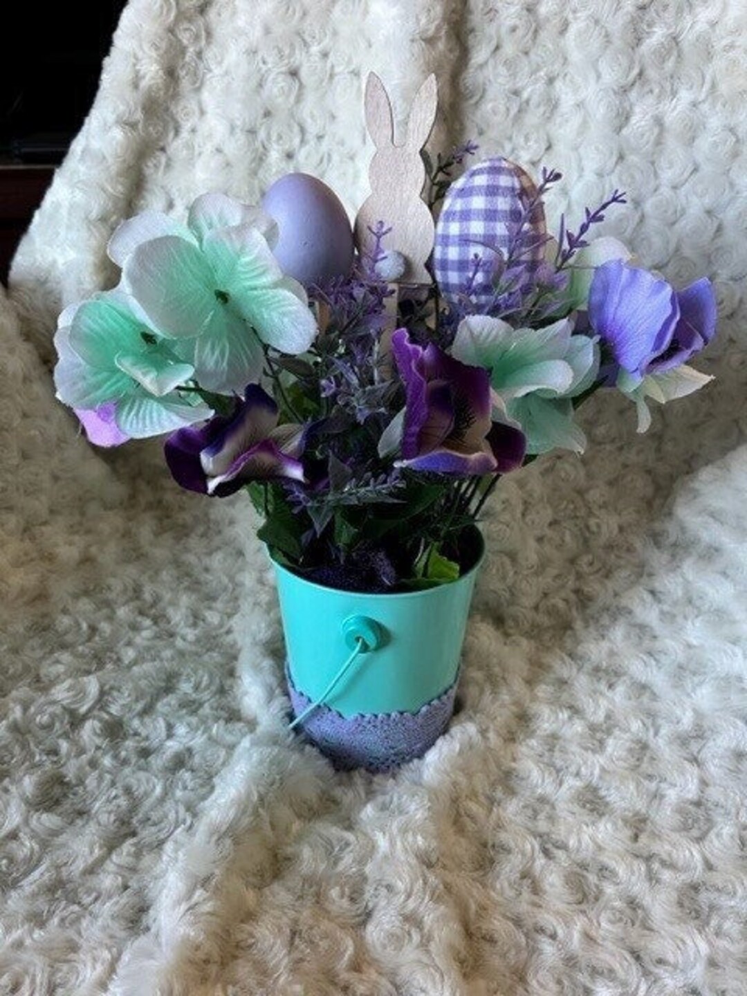 Teal and Purple Easter Centerpiece, With Purple Eggs and an Easter ...