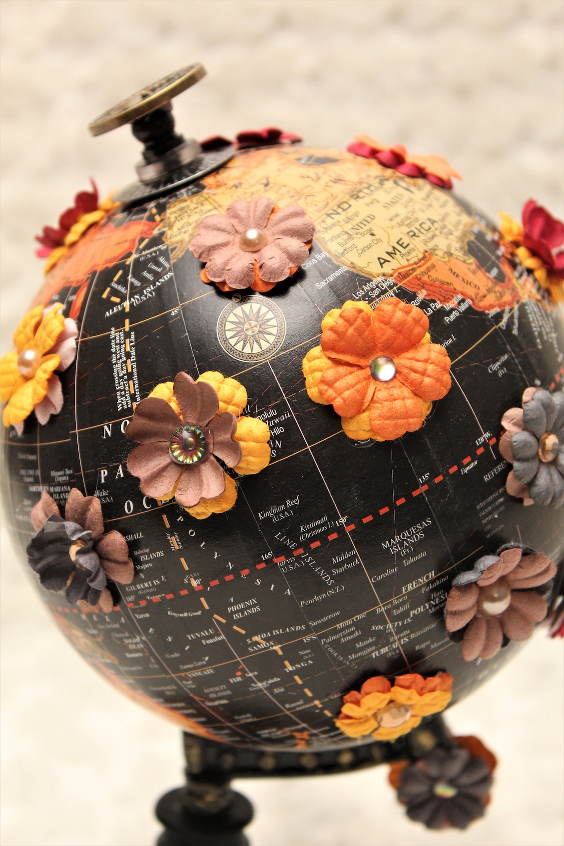 Upcycled World Map Globe With Handmade Paper Flowers With - Etsy