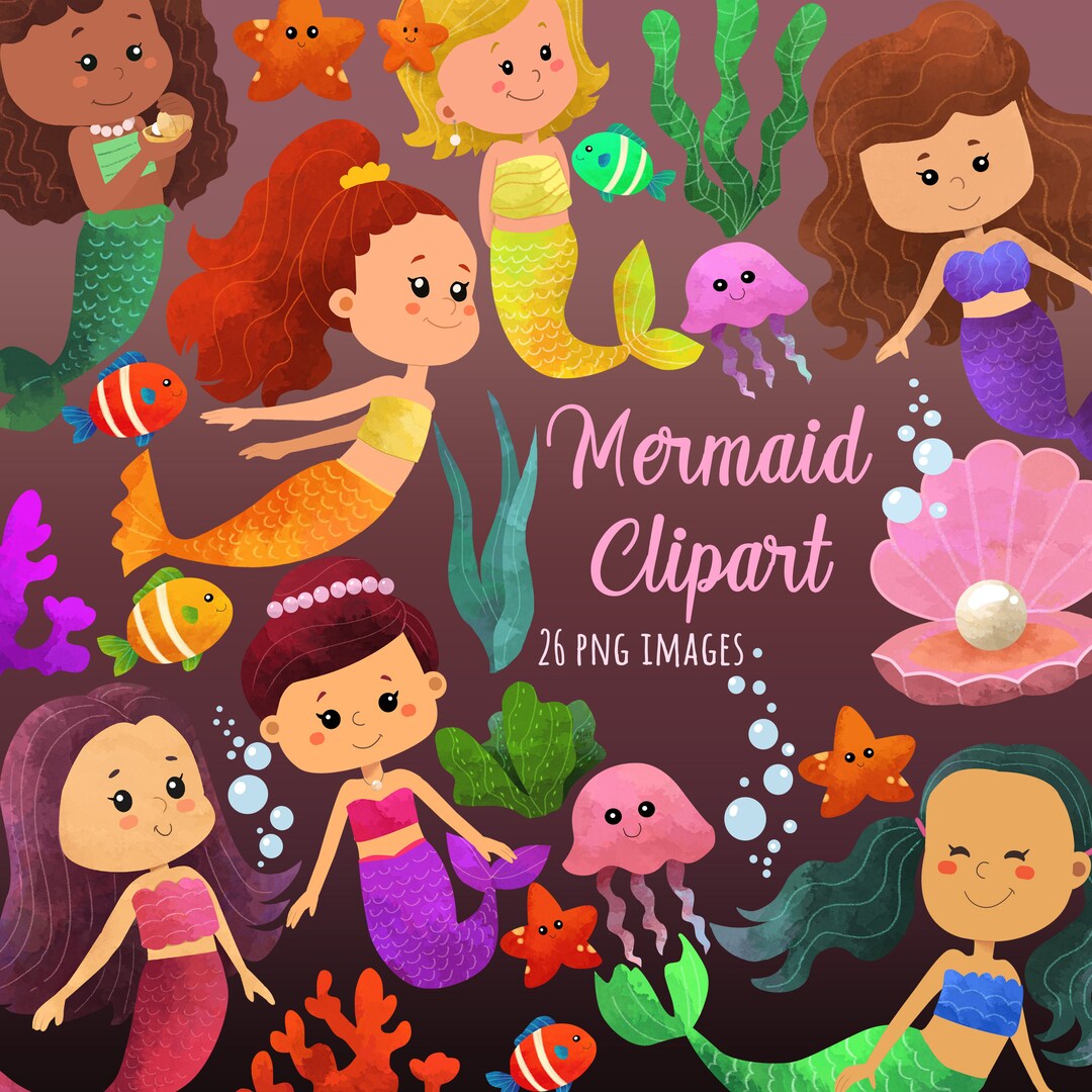 Mermaid Clipart, Watercolor Mermaid, Little Mermaid Png, Cute Mermaid ...