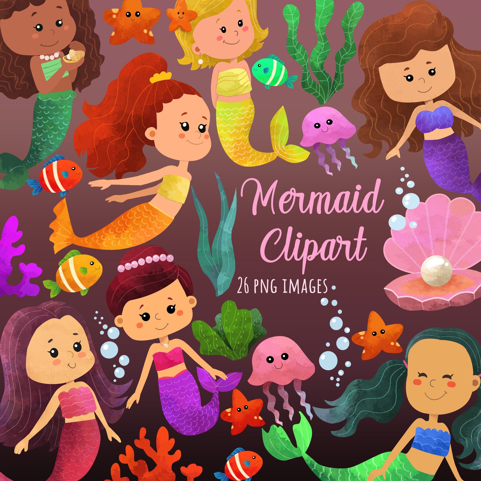 Mermaid Clipart Watercolor Mermaid Little Mermaid Png Cute | Etsy