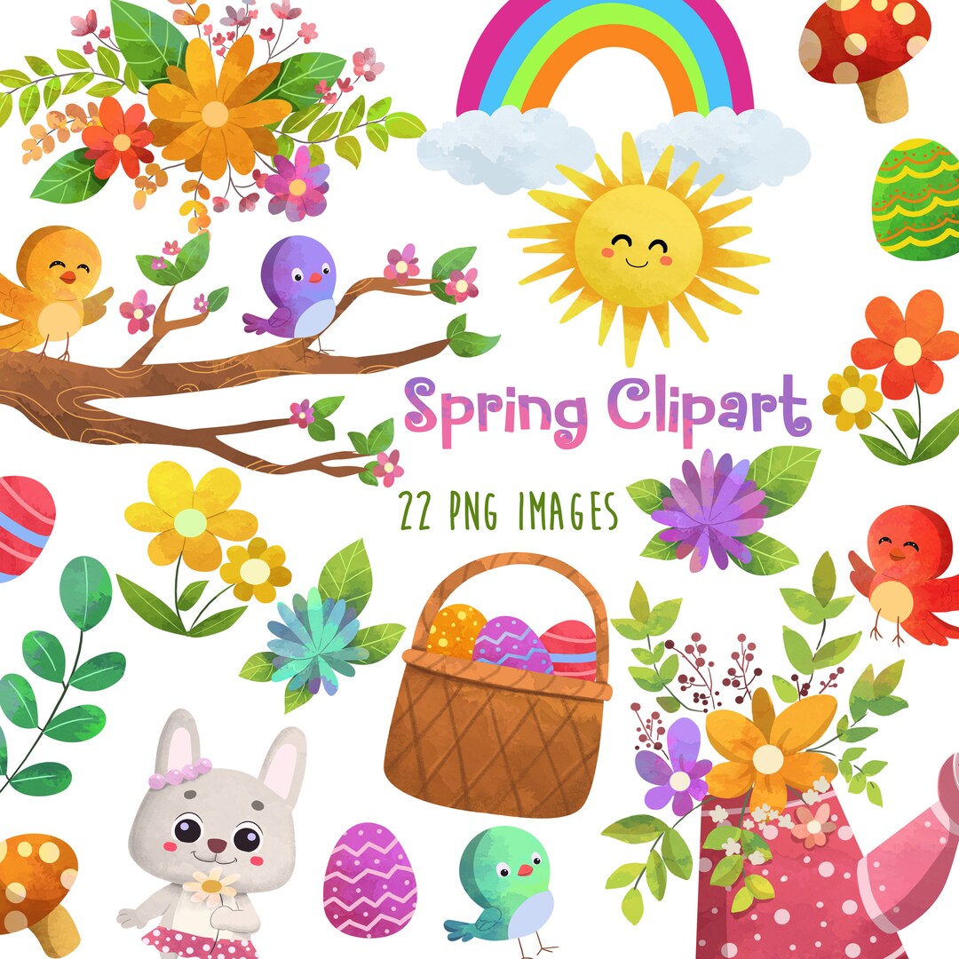 Spring Watercolor Clipart, Rainbow Flowers Clipart, Spring Flowers ...