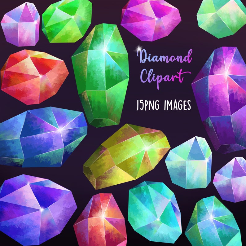 Watercolor Diamond Clipart, Diamonds Clipart, Hand Drawn Diamond Clip ...