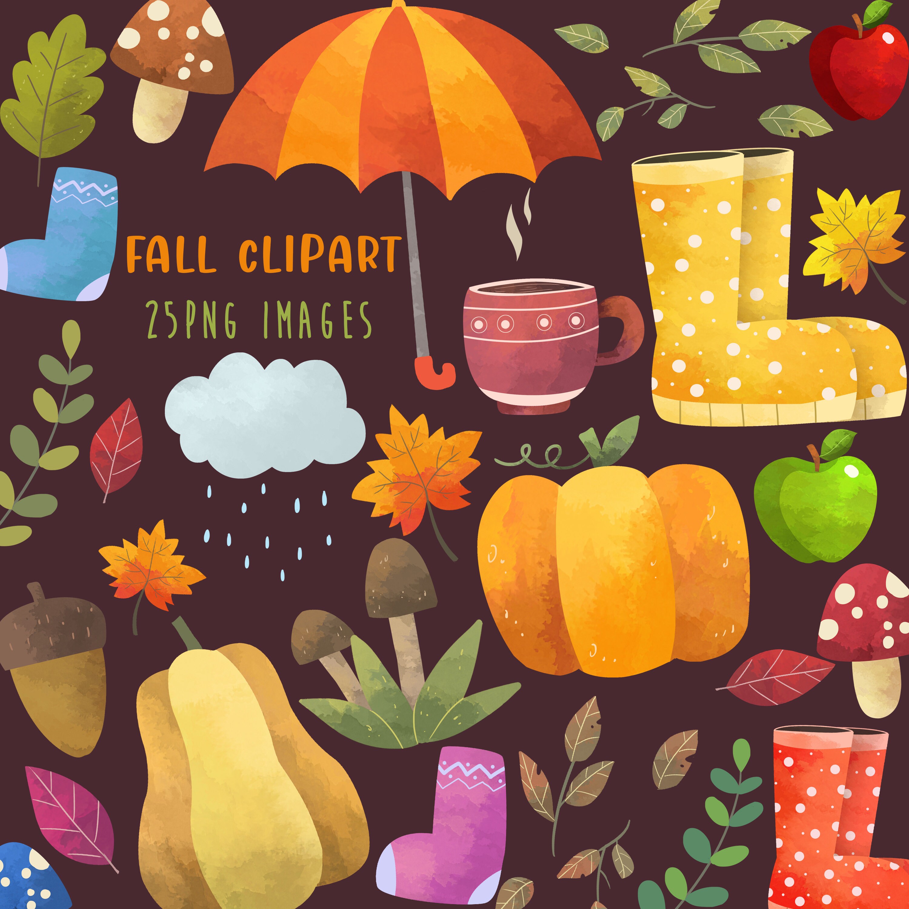 Watercolor Autumn Clipart, Watercolor Fall Clipart, Autumn Fall Png ...