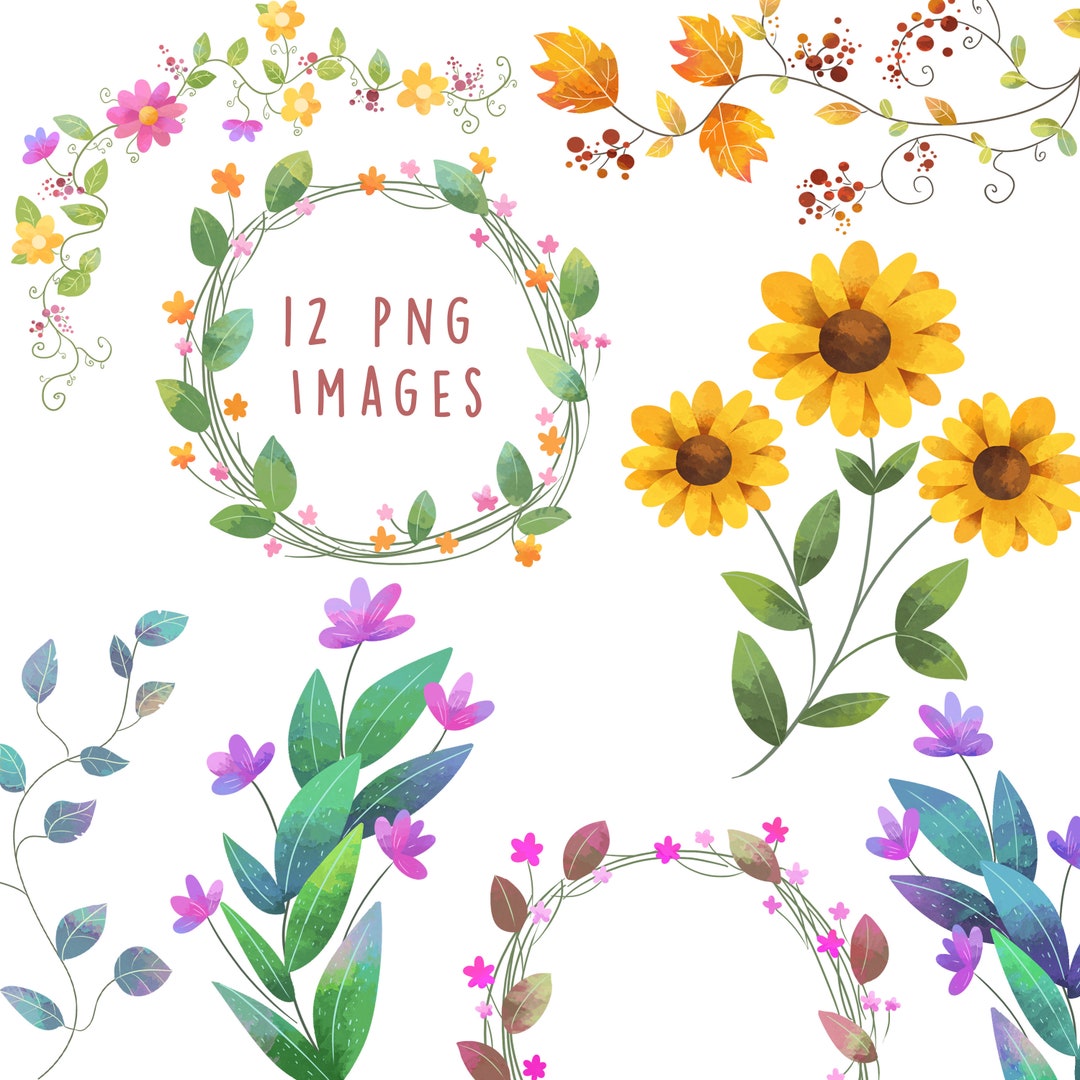 Watercolor Flowers Clipart Set, Floral Clipart PNG, Flowers Decoration ...
