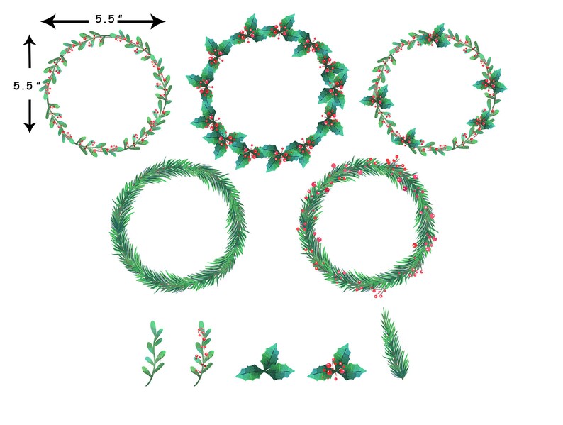 Wreath Clipart, Christmas Wreath Clipart, Winter Clipart, Watercolor ...
