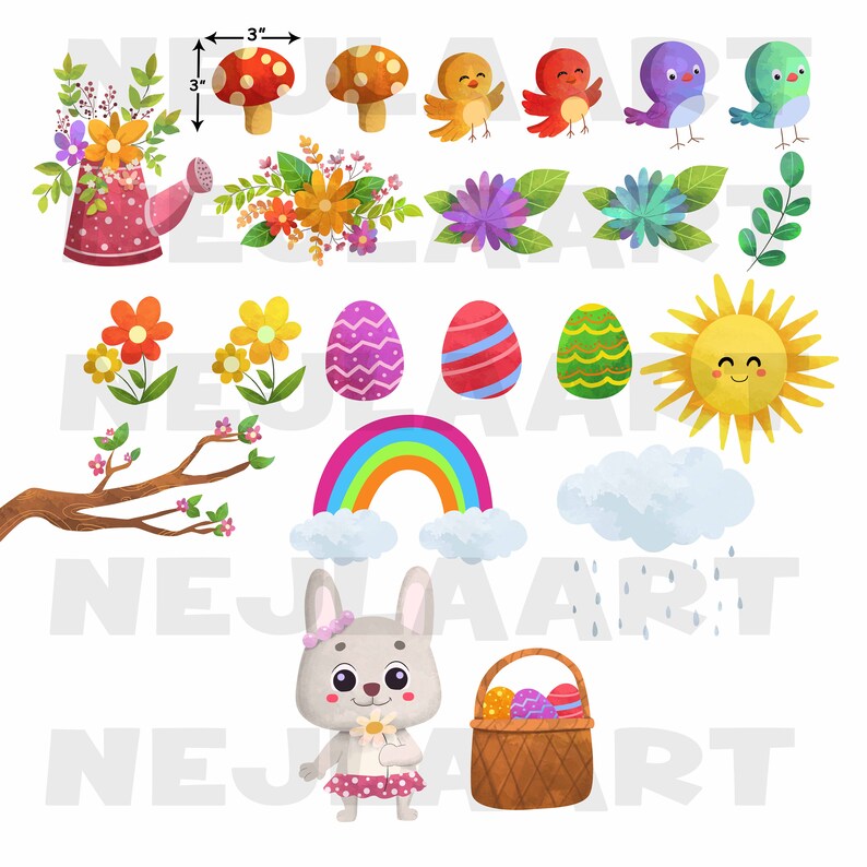 Spring Watercolor Clipart Rainbow Flowers Clipart Spring - Etsy