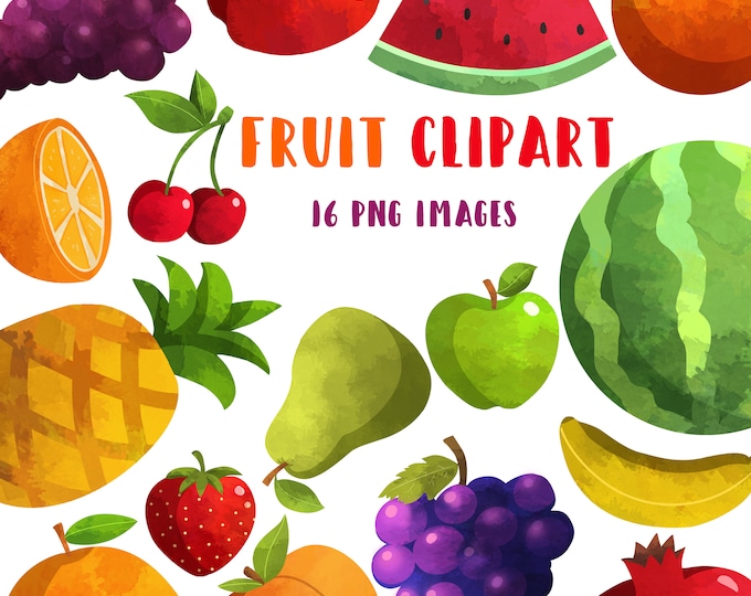 Fruits Clipart, Fruit Clip Art, Grape Banana Pineapple Apple Blueberry ...