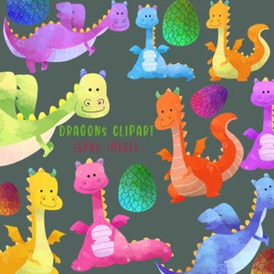 Dragons Clipart, Watercolor Dragon Clipart, Cute Dragons Clipart ...