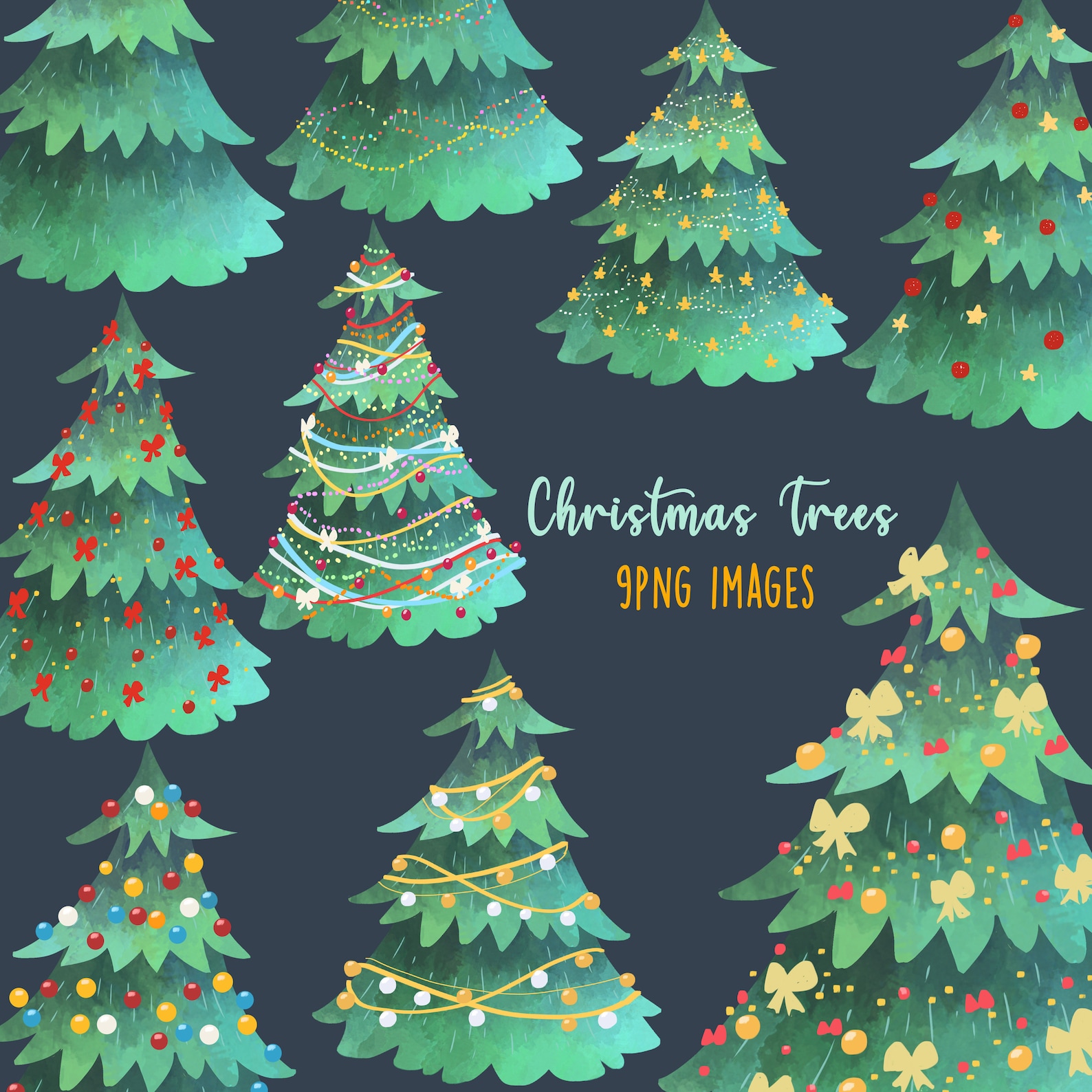 Watercolor Christmas Tree Clipart Christmas Clipart - Etsy