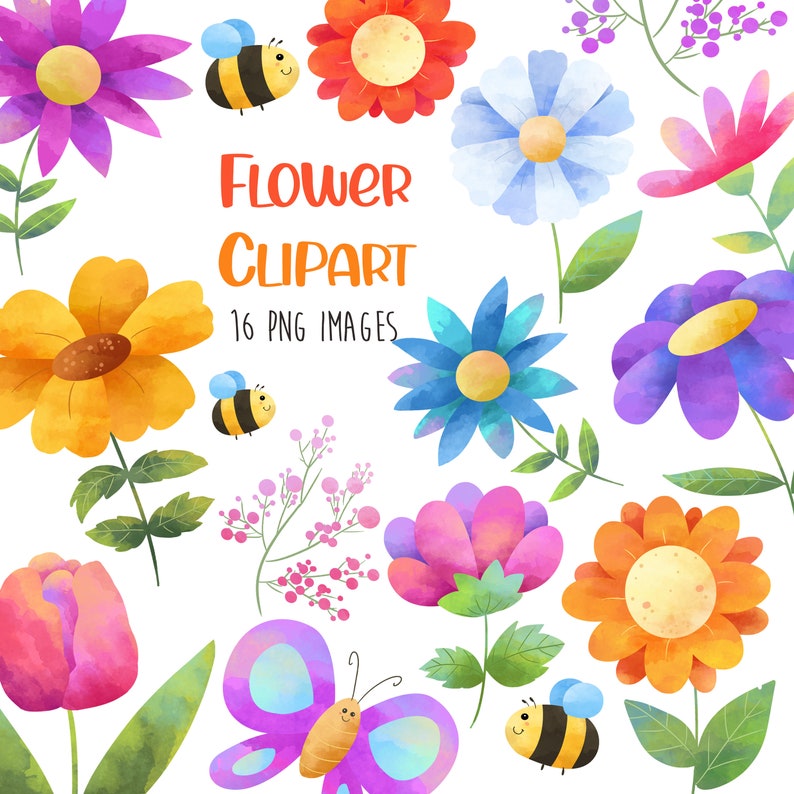 Watercolor Flower Clipart, Floral Clipart, Flower Png, Flower Drawing ...