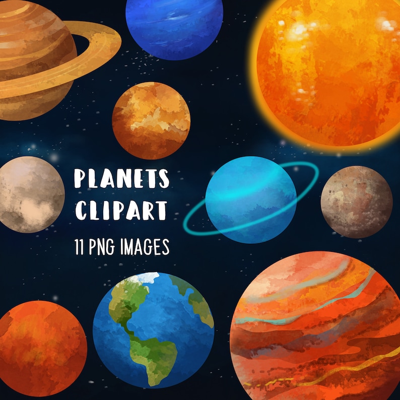 Planets Clipart, Watercolor Planets Clipart, Space Clipart Png, Solar ...